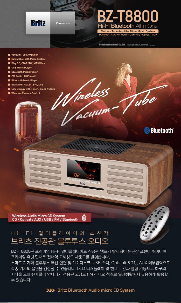 브리츠 하이엔드 진공관 블루투스 오디오 BZ-T8800_Britz