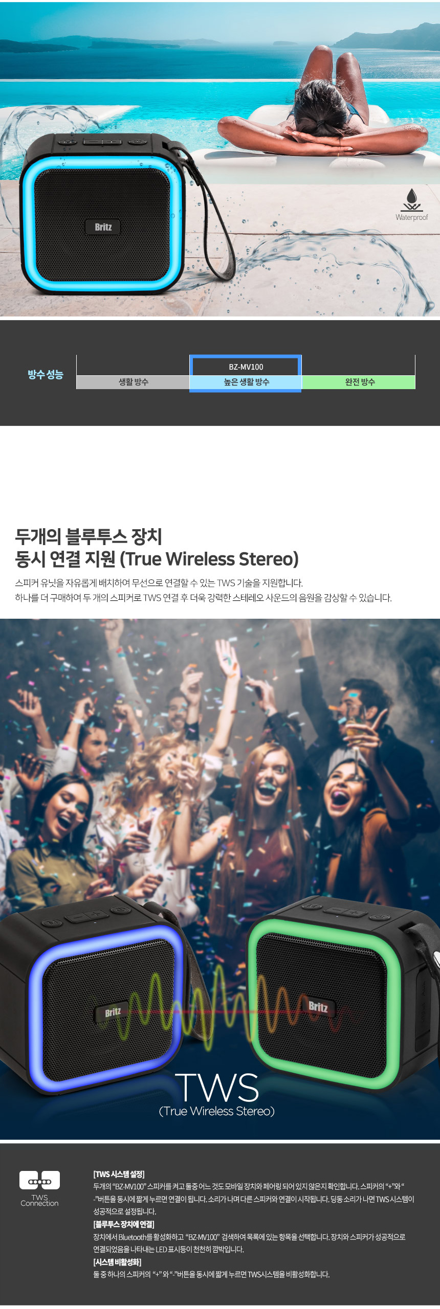 브리츠 휴대용 아웃도어 블루투스 스피커 BZ-MV100_Britz