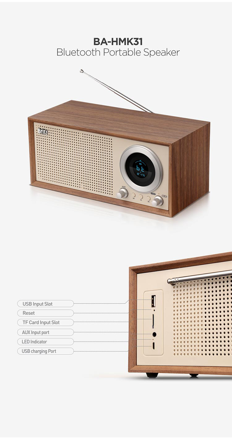 브리츠 레트로 올인원 블루투스 스피커 BA-HMK31_Britz